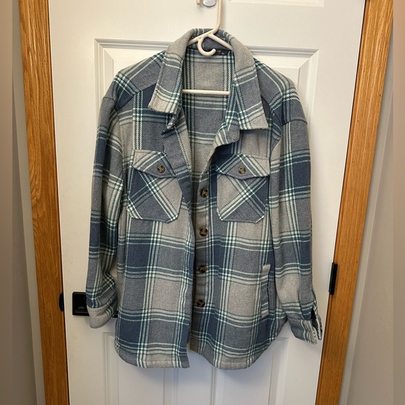 Jackets & Coats | Blue And Gray Plaid Buttonup Shacket Xl | Poshmark